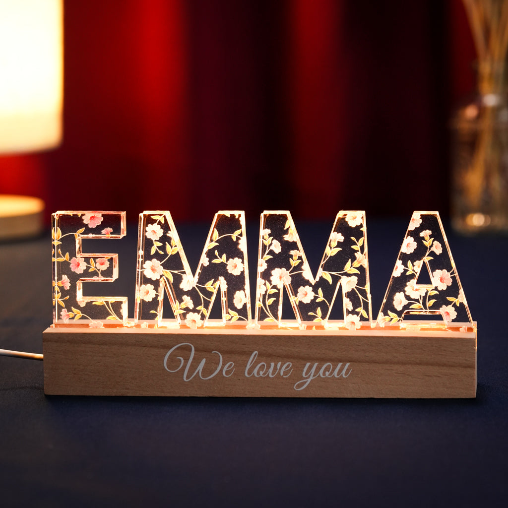 Personalized Acrylic LED Light - Floral Name Sign – SOWOOD